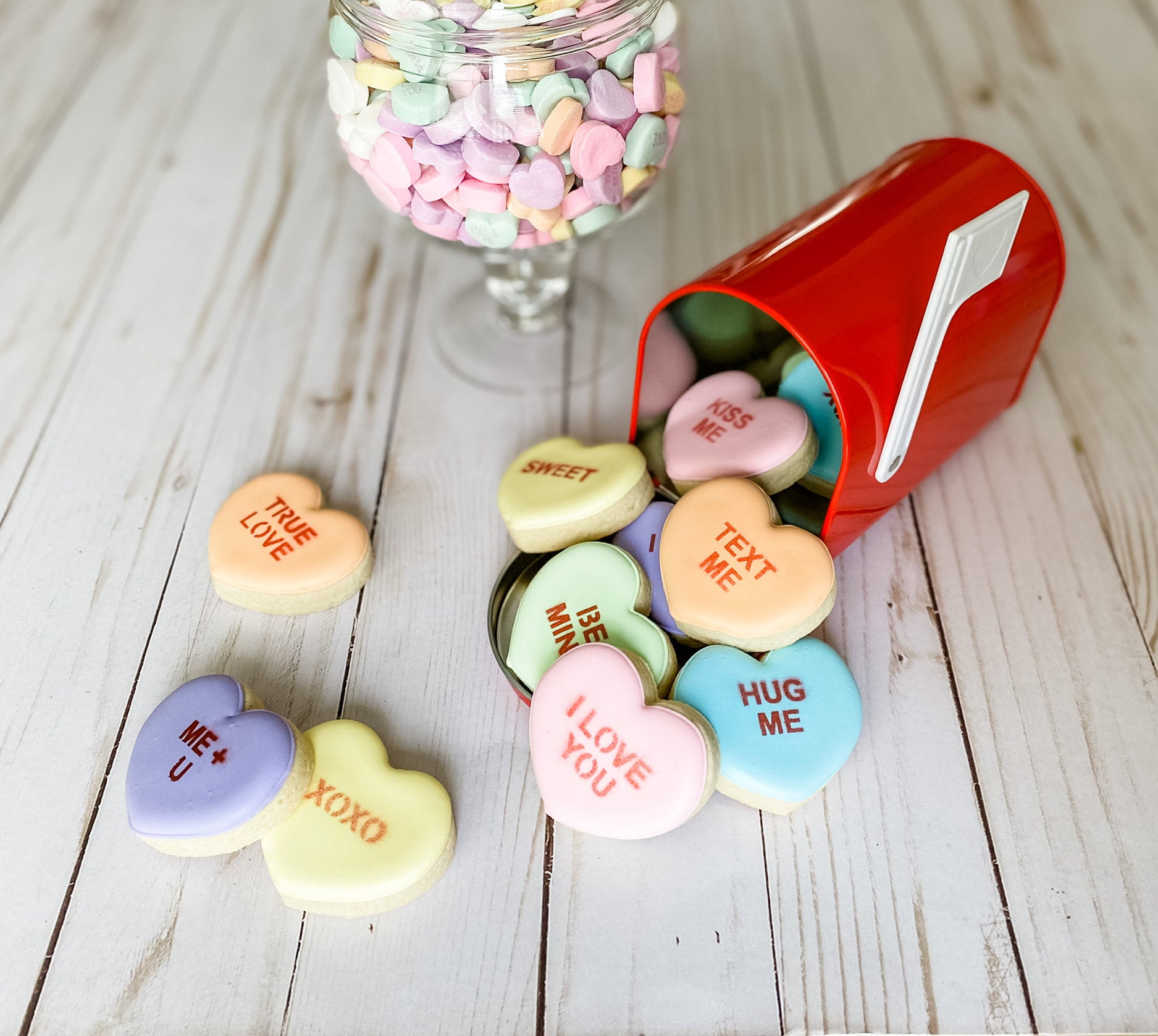 Mini Conversation Hearts in Mailbox | Purple Cottage Cookie Co.